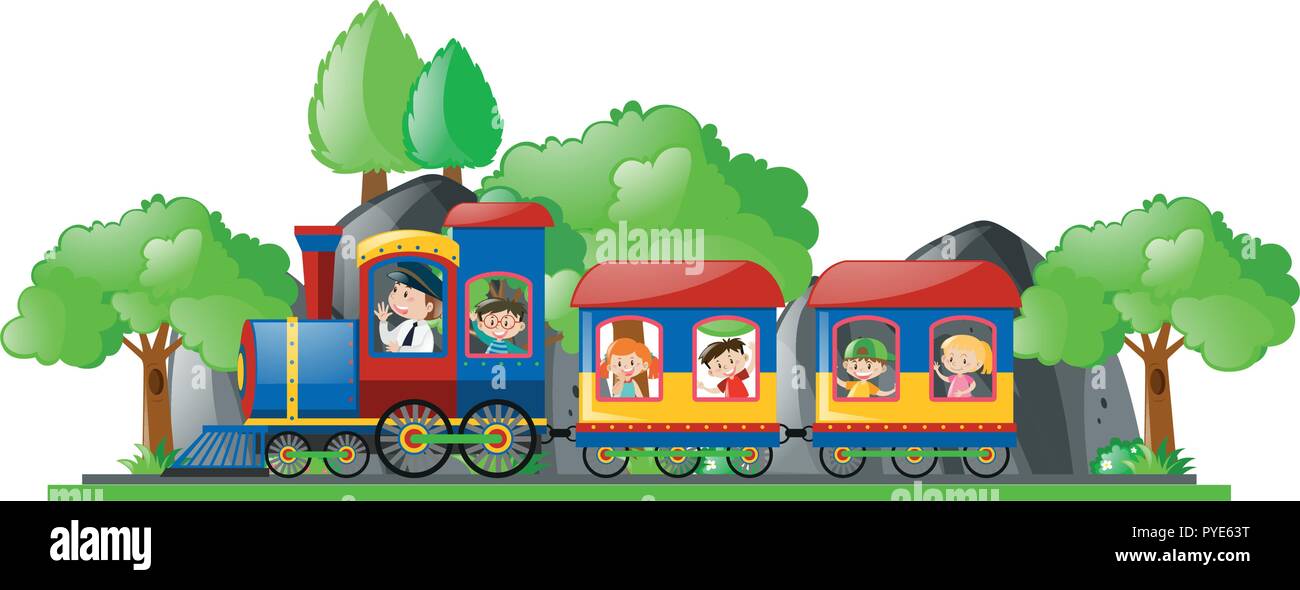 Children riding on train illustration Stock Vector Image & Art - Alamy
