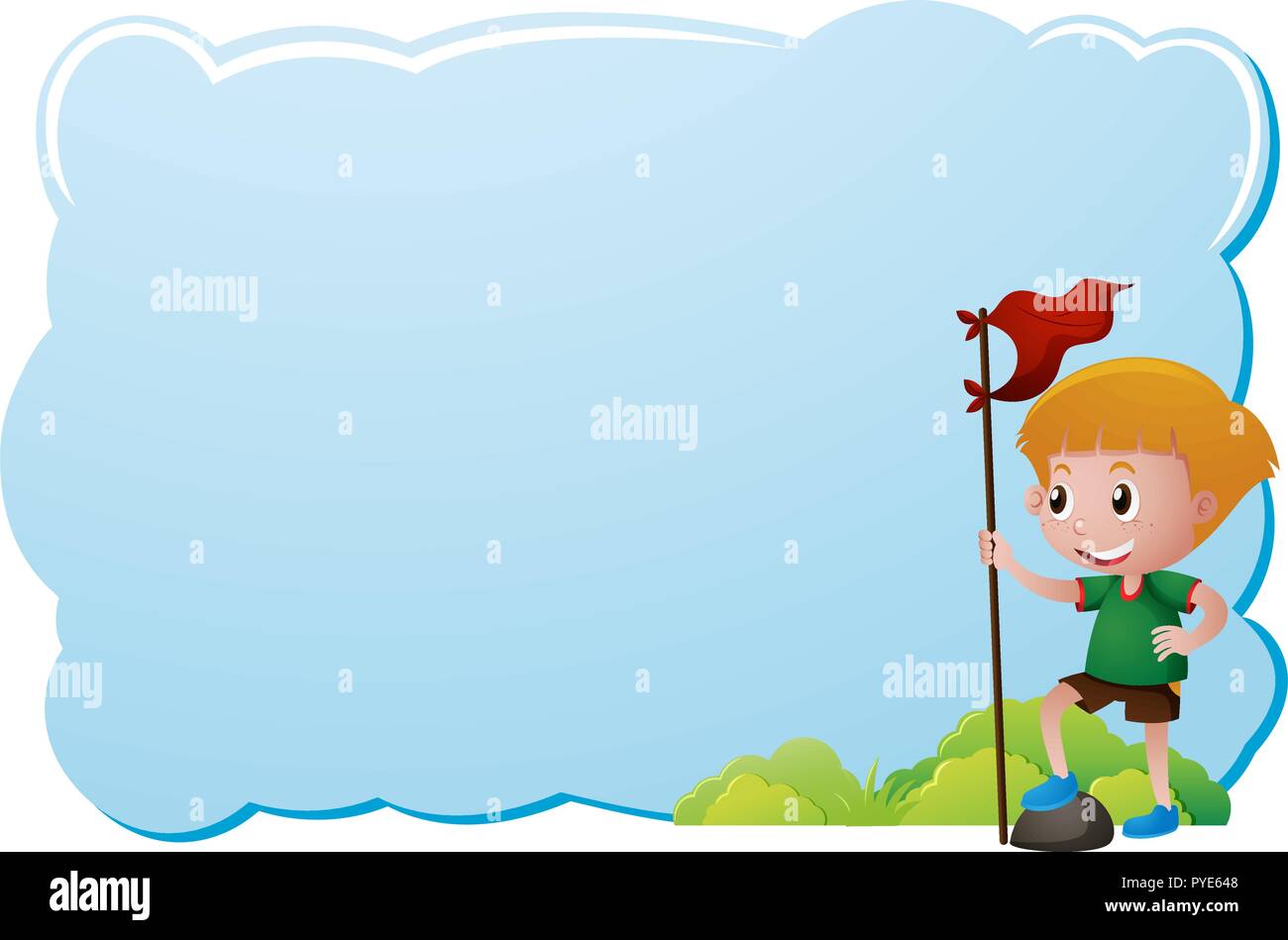 Border template with boy holding red flag illustration Stock Vector ...