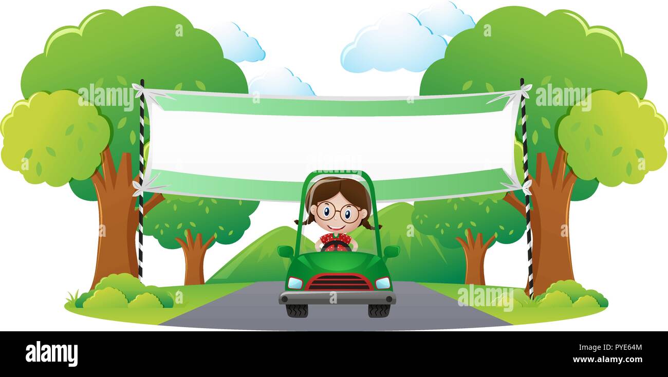 Banner template with girl driving car illustration Stock Vector Image ...