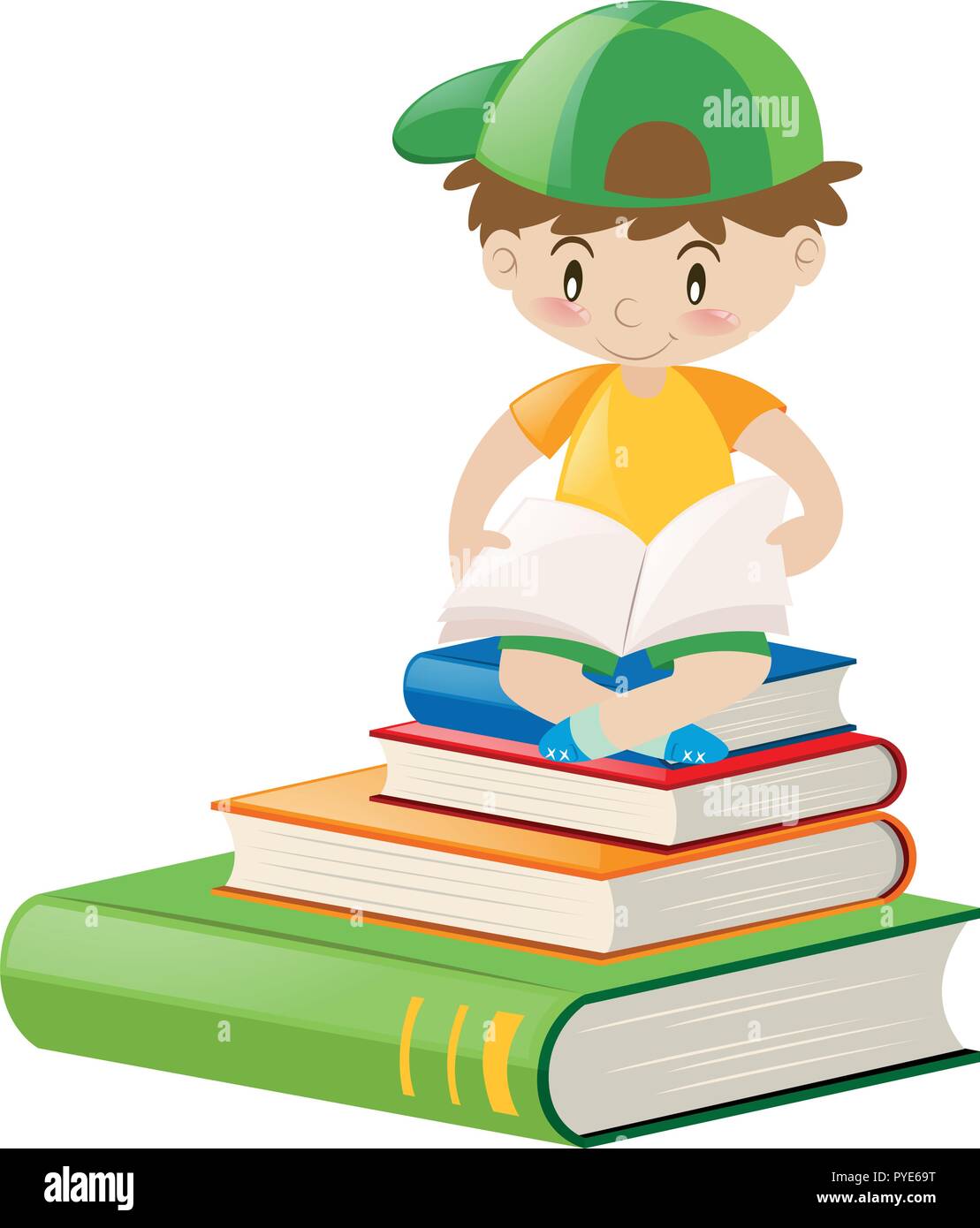 Boy reading book alone illustration Stock Vector Image & Art - Alamy