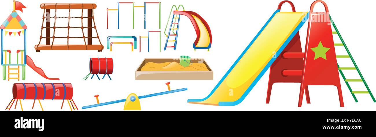 Different types of play stations in playground illustration Stock ...