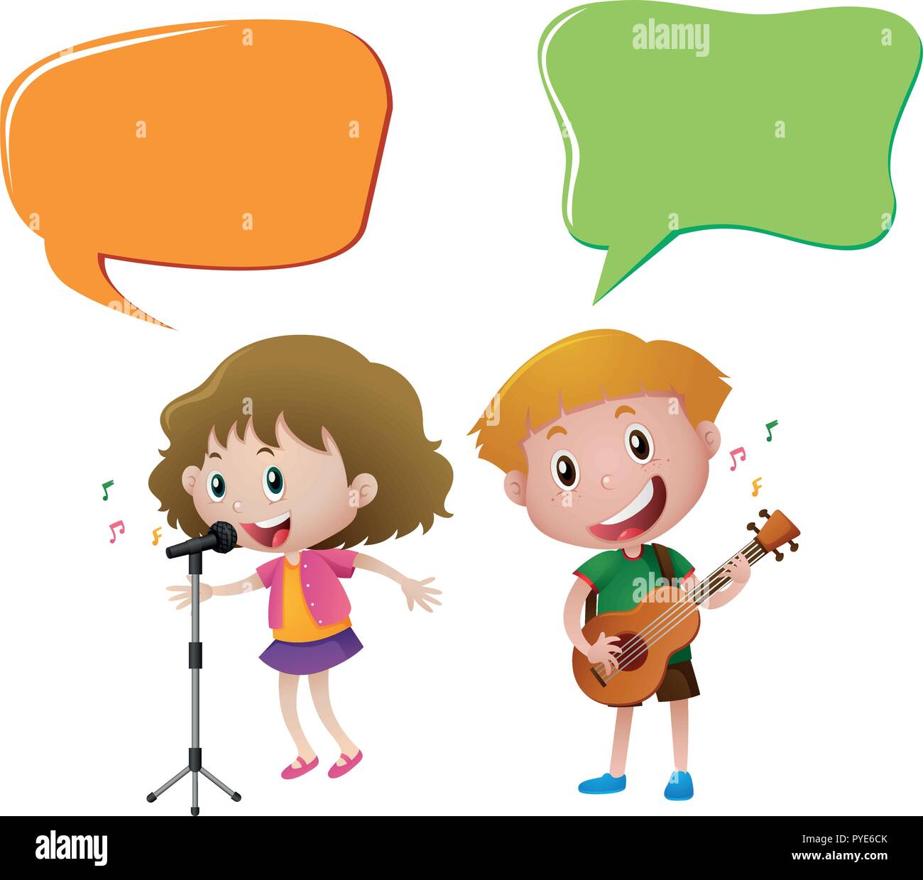 Speech bubble template with kids singing and playing guitar ...