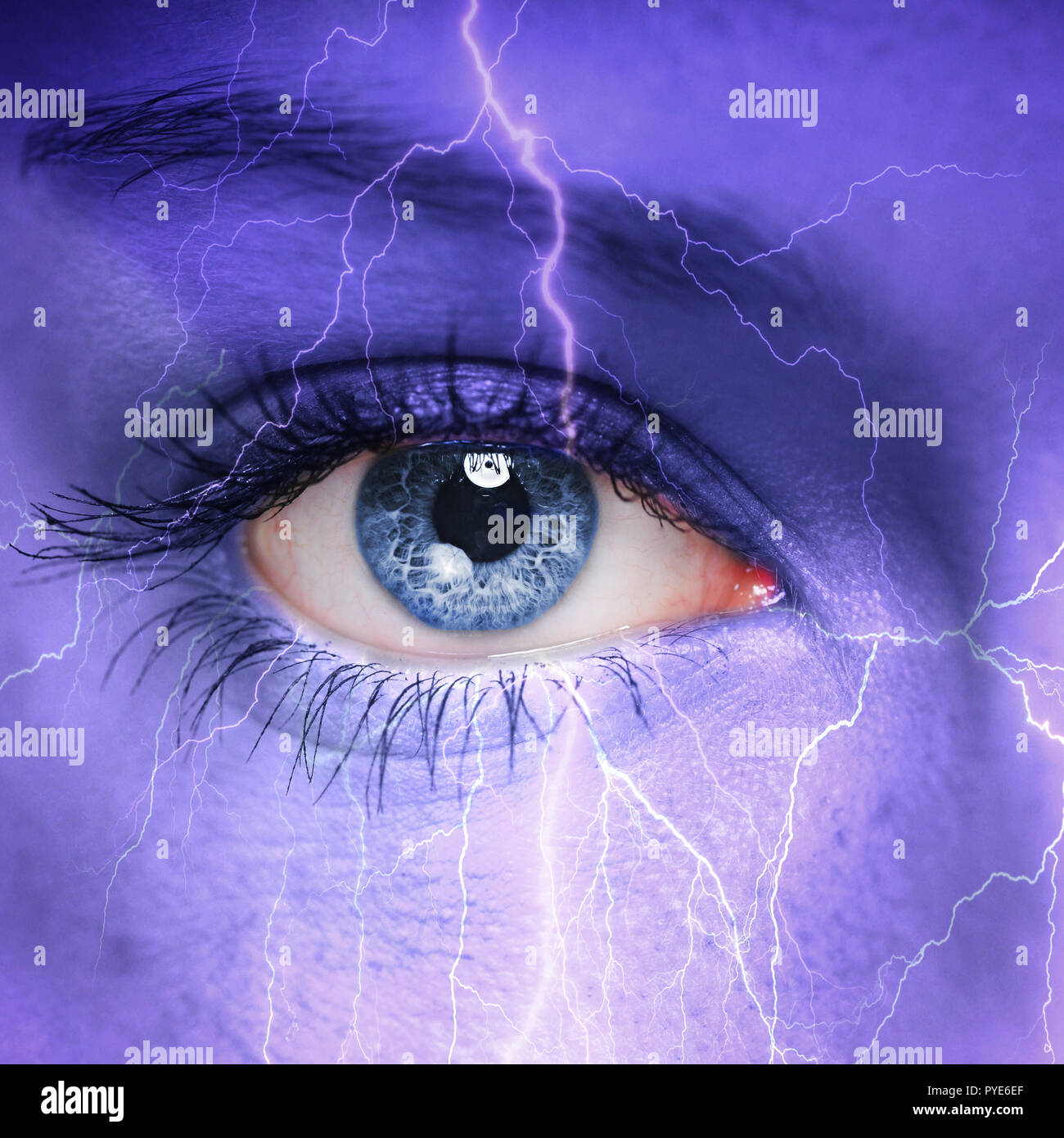 Woman face with thunderstorm painted on it - nature concept Stock Photo ...