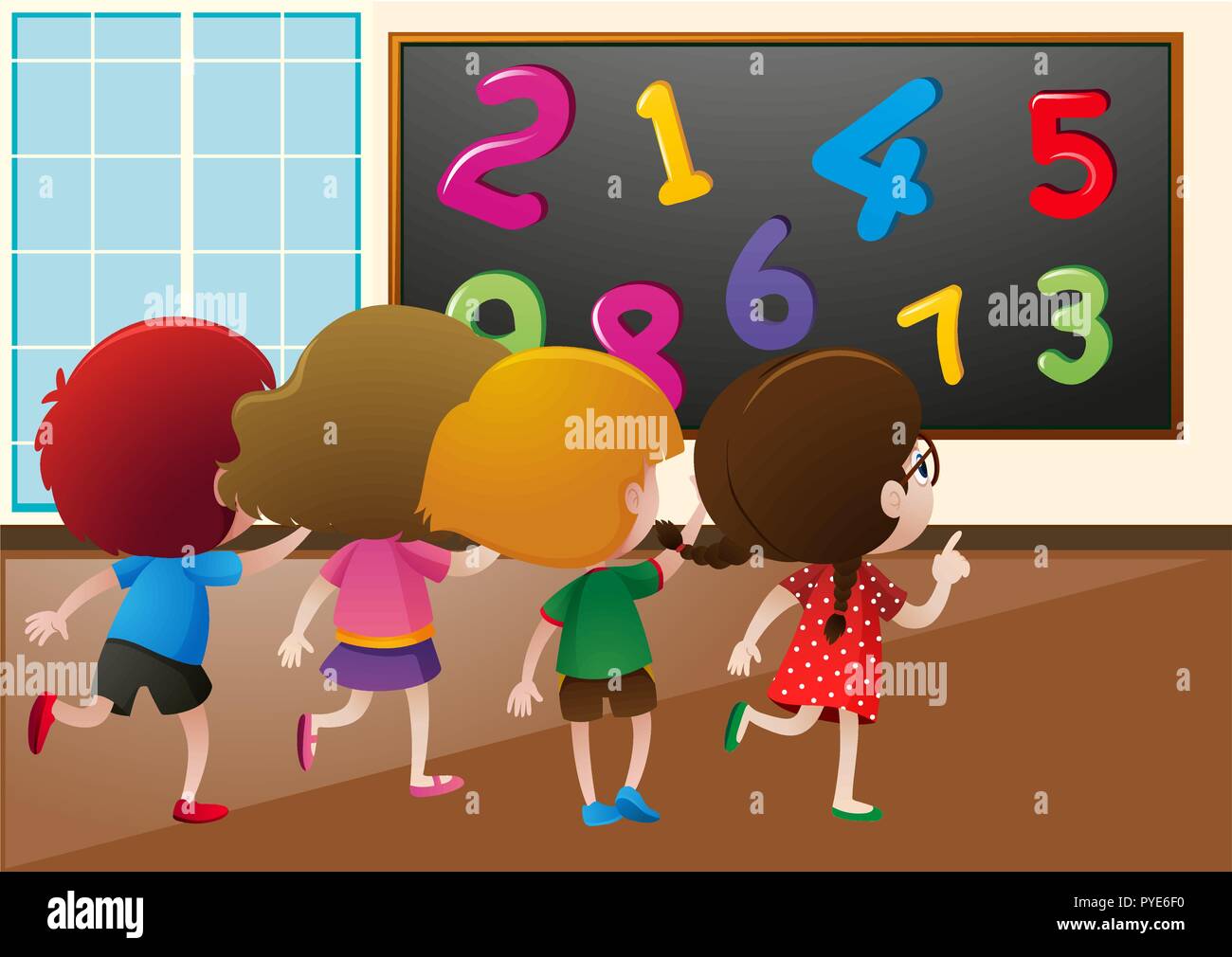 Students counting numbers on the board in class illustration Stock ...