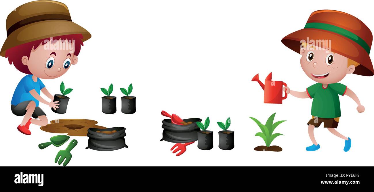 Child planting tree vector Stock Vector Images - Alamy