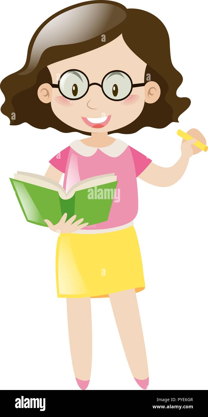 Female teacher with book and marker illustration Stock Vector Image ...