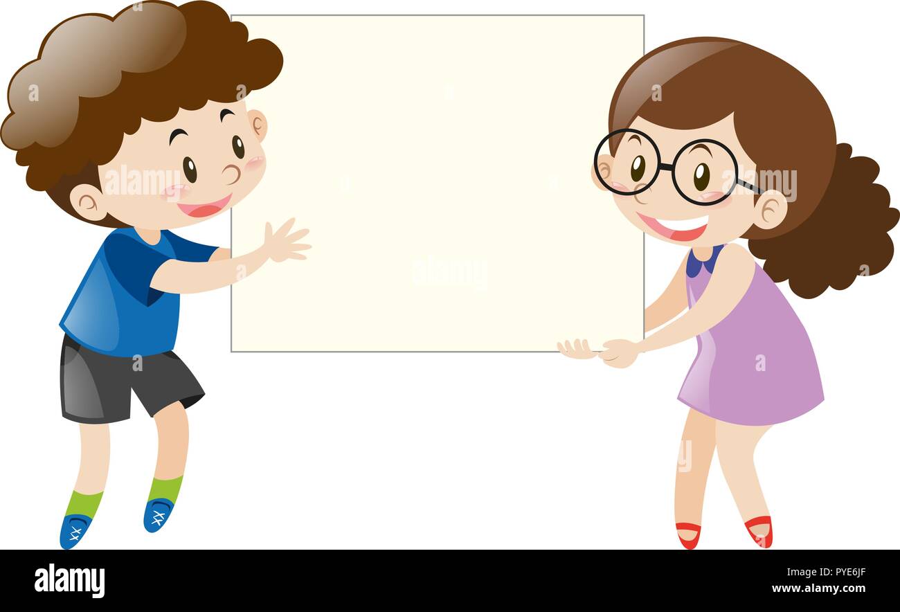 Boy and girl holding blank white board illustration Stock Vector Image ...