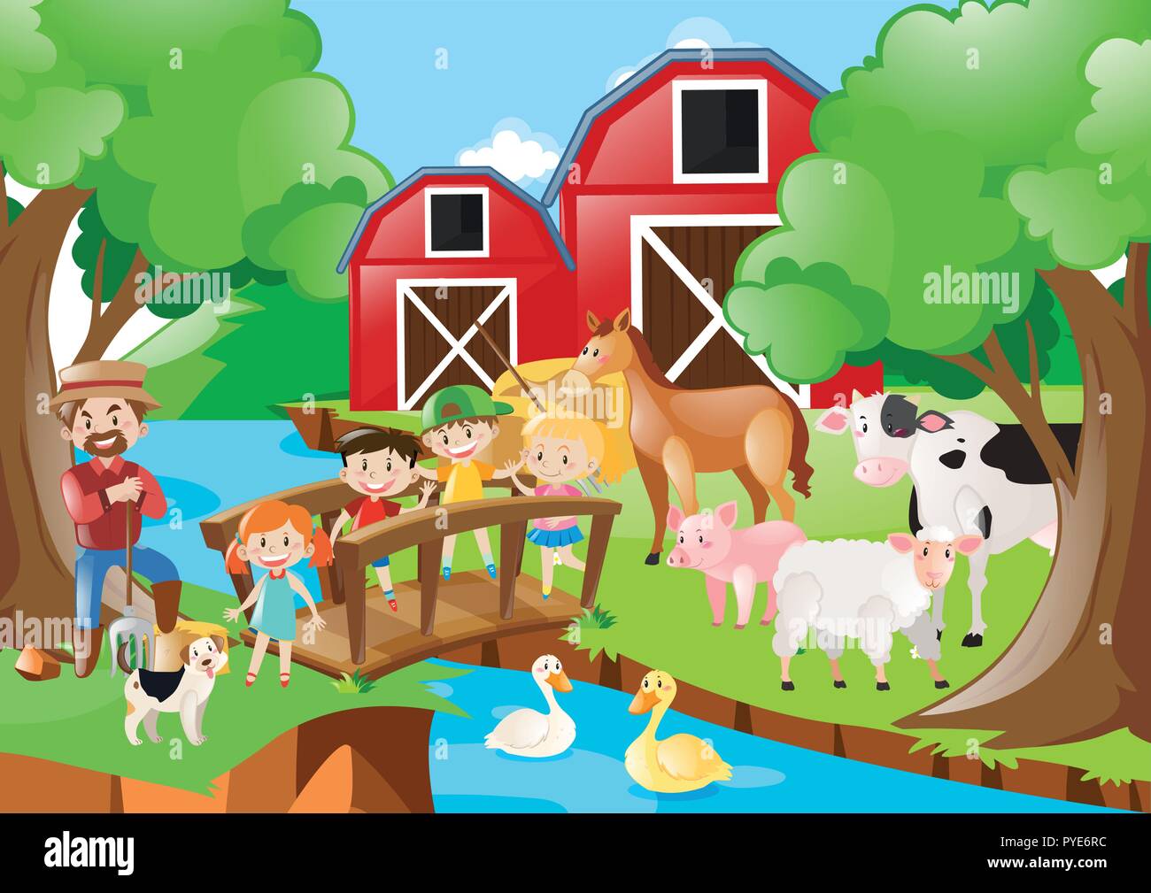 Farmer Clipart For Kids Farm Scene With Happy Children Planting