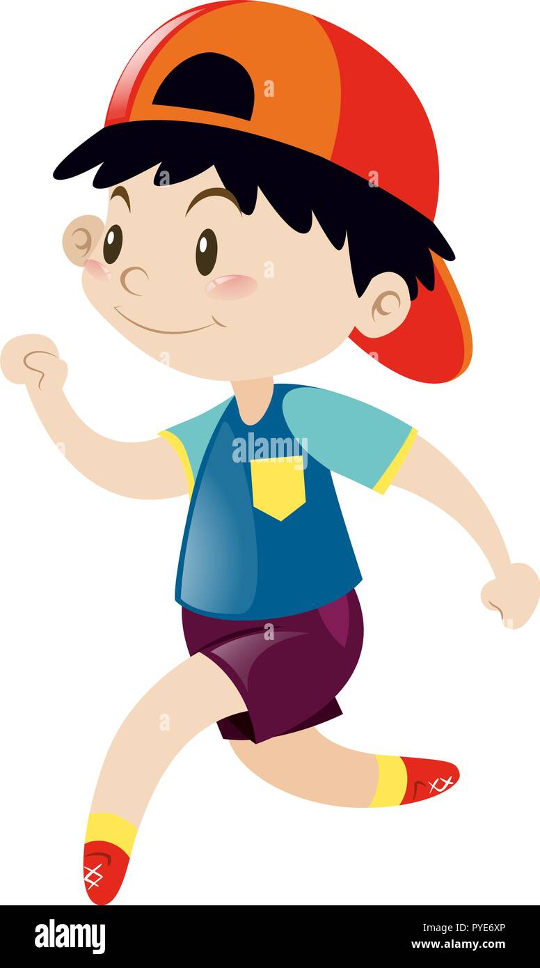 Little boy in blue shirt running illustration Stock Vector Image & Art ...