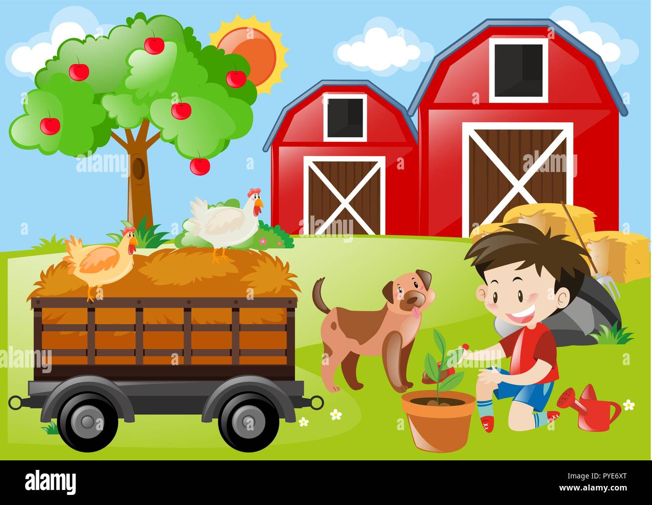 Boy planting tree in the farm illustration Stock Vector Image & Art - Alamy