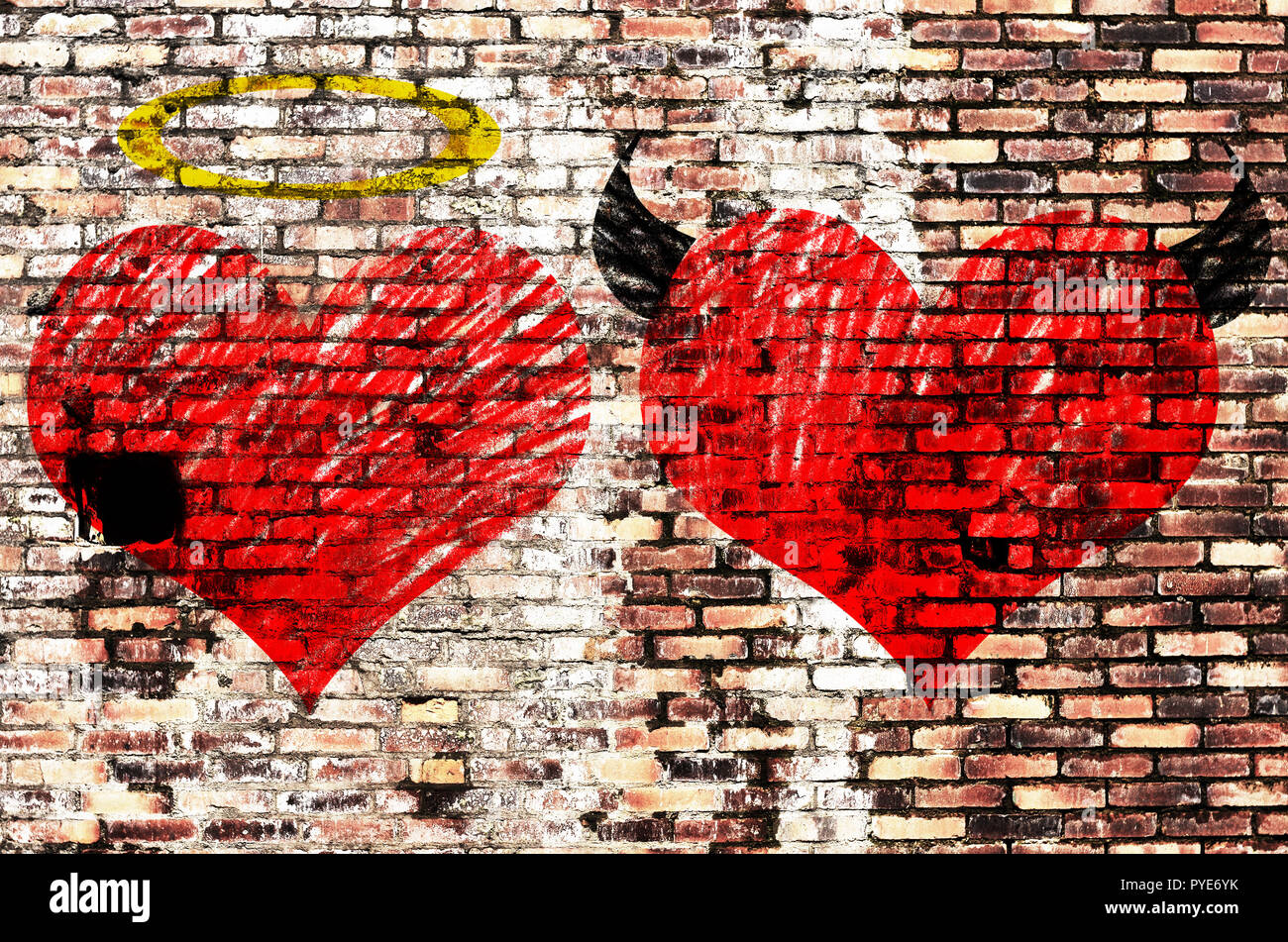 Valentines day background wih two hearts - devil and angel Stock Photo ...