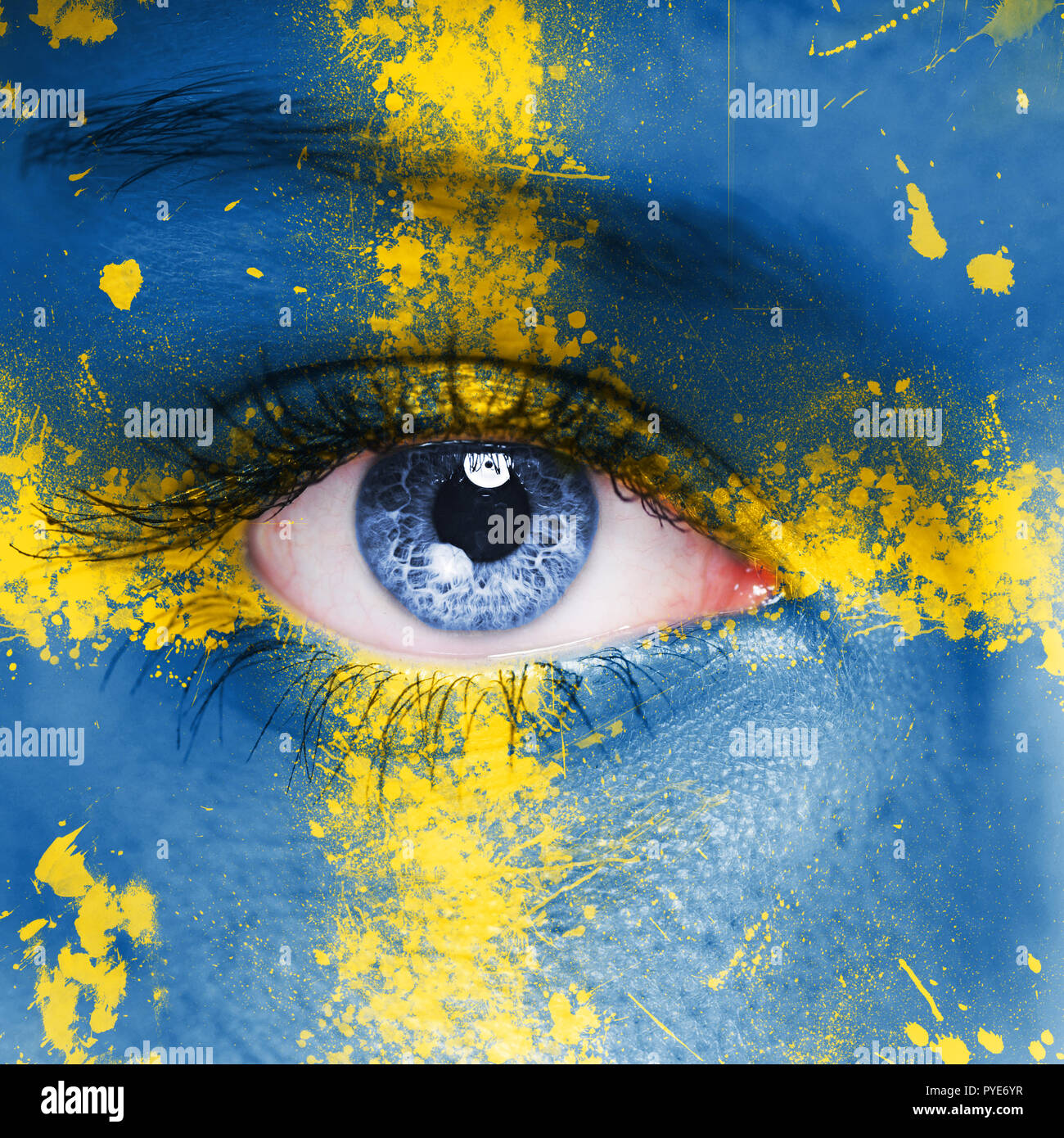 Sweden flag painted on woman face Stock Photo - Alamy