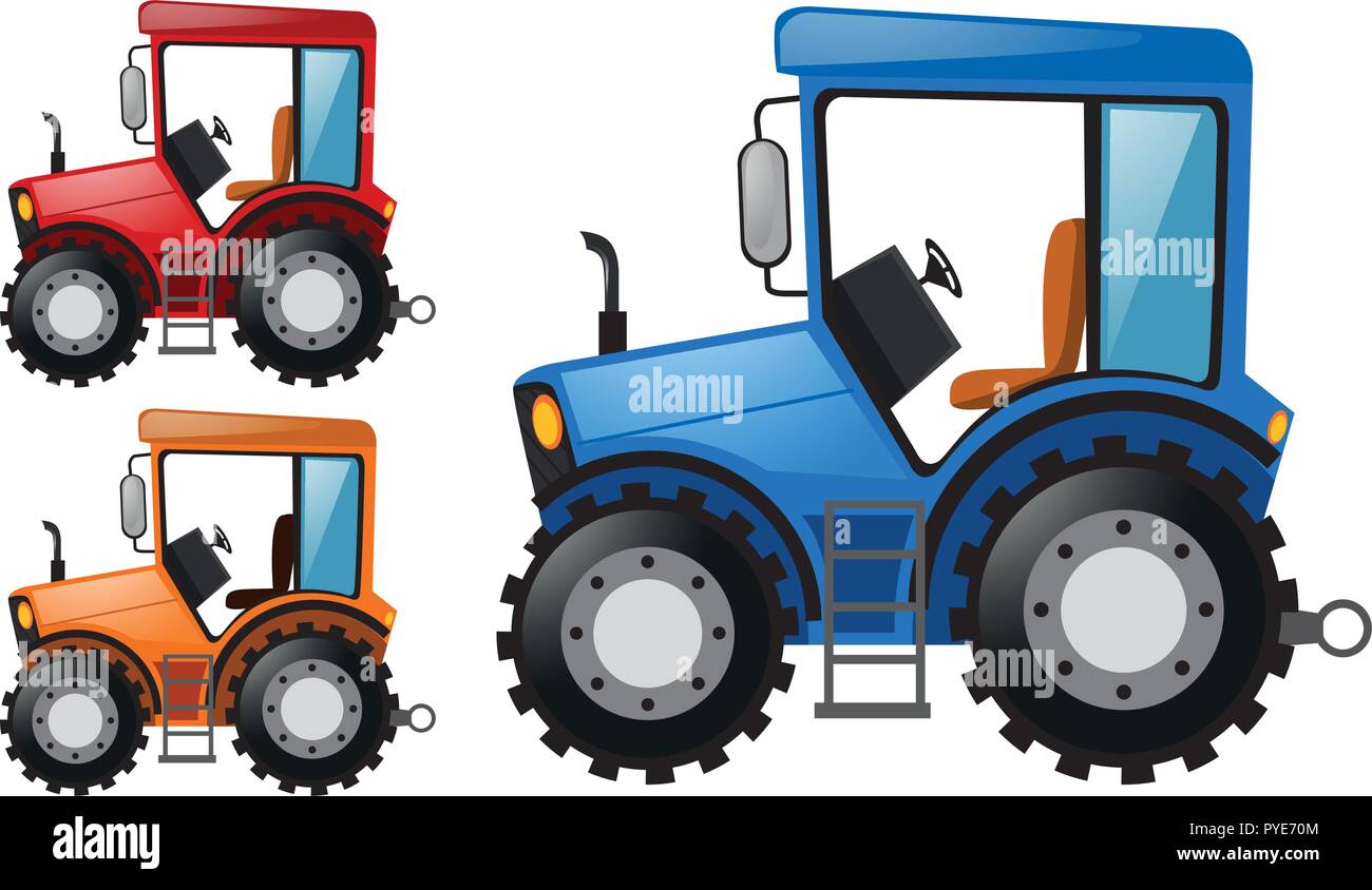 Tractors in three different colors illustration Stock Vector Image ...