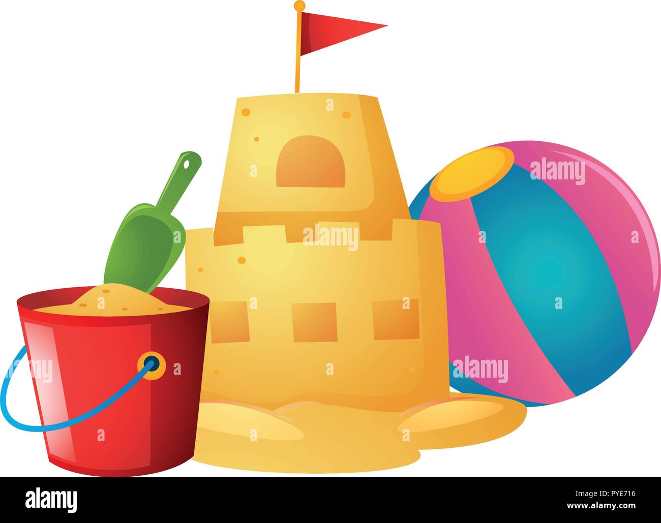 Sandcastle and beach ball illustration Stock Vector Image & Art - Alamy