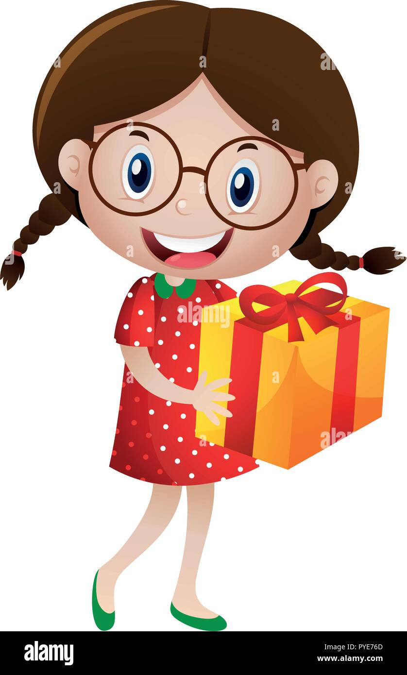 Little girl holding present box illustration Stock Vector Image & Art ...