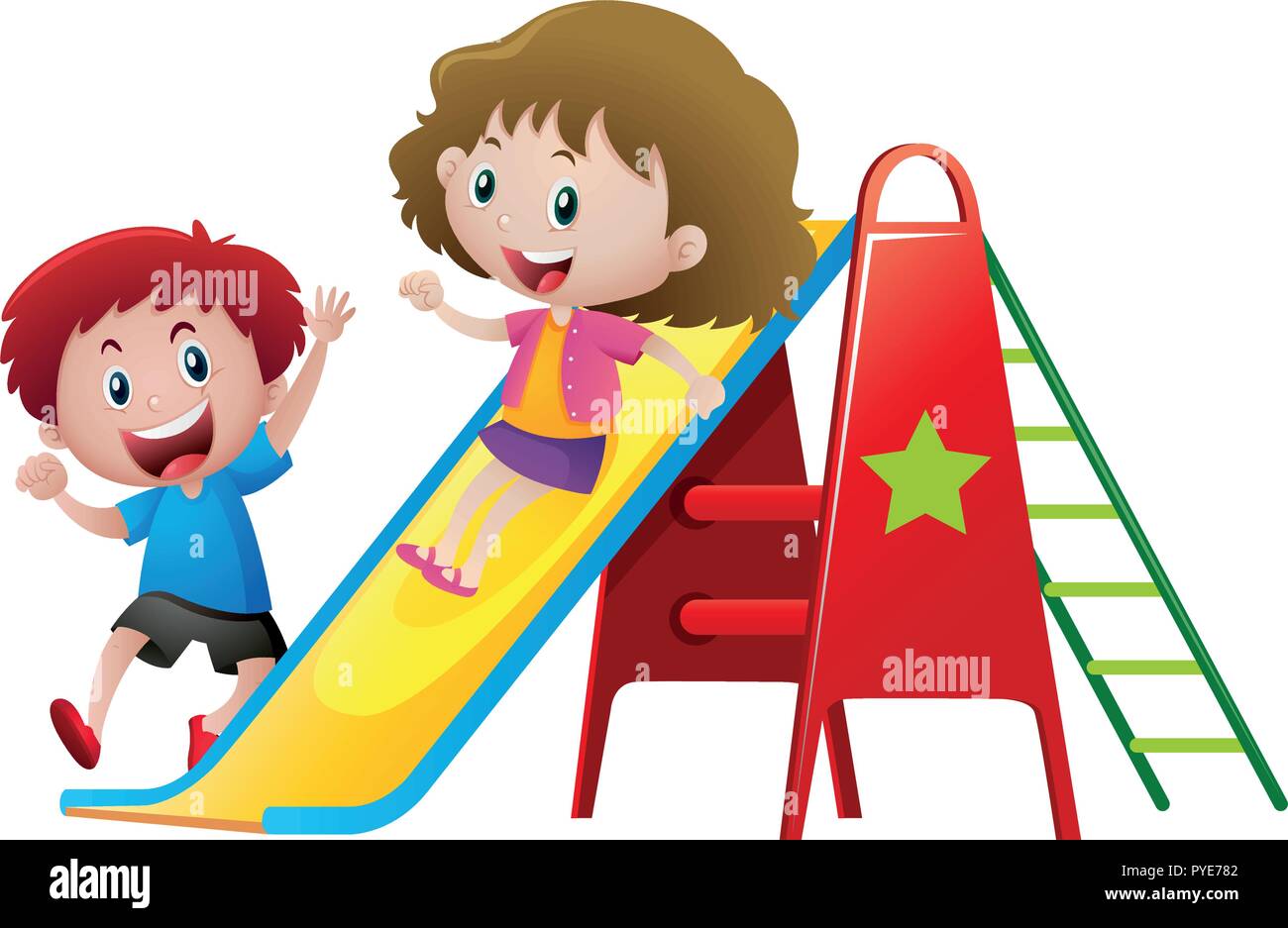 Two kids playing on slide illustration Stock Vector Image & Art - Alamy