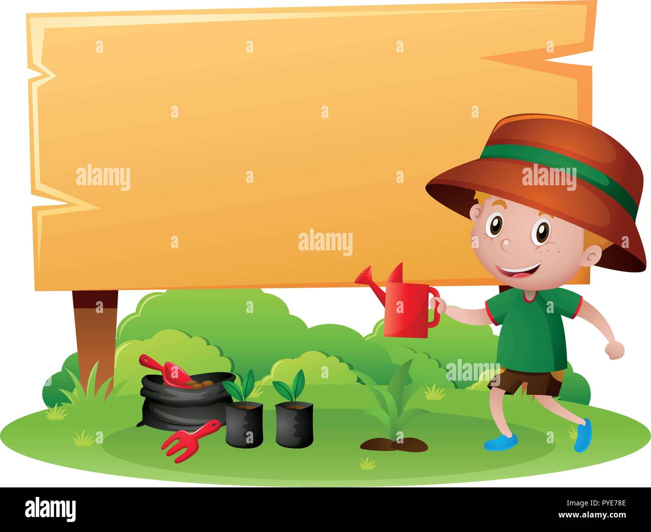 Child watering plants Stock Vector Images - Alamy
