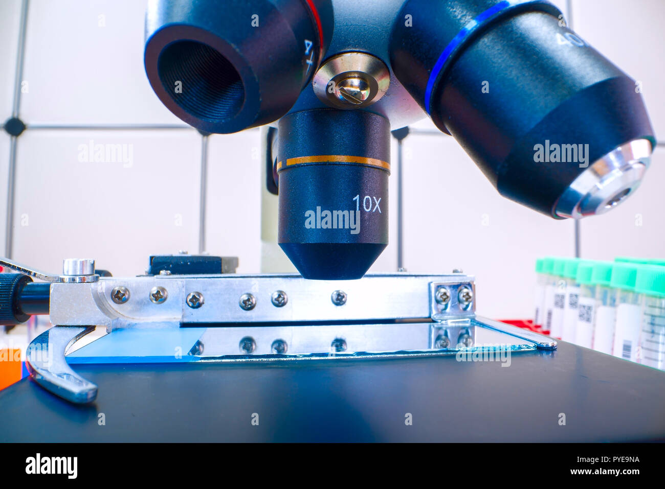 The lens of the microscope close-up Stock Photo - Alamy