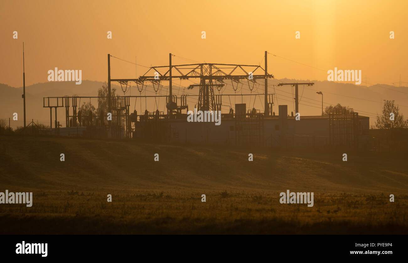 Power substation in the fog field Stock Photo - Alamy