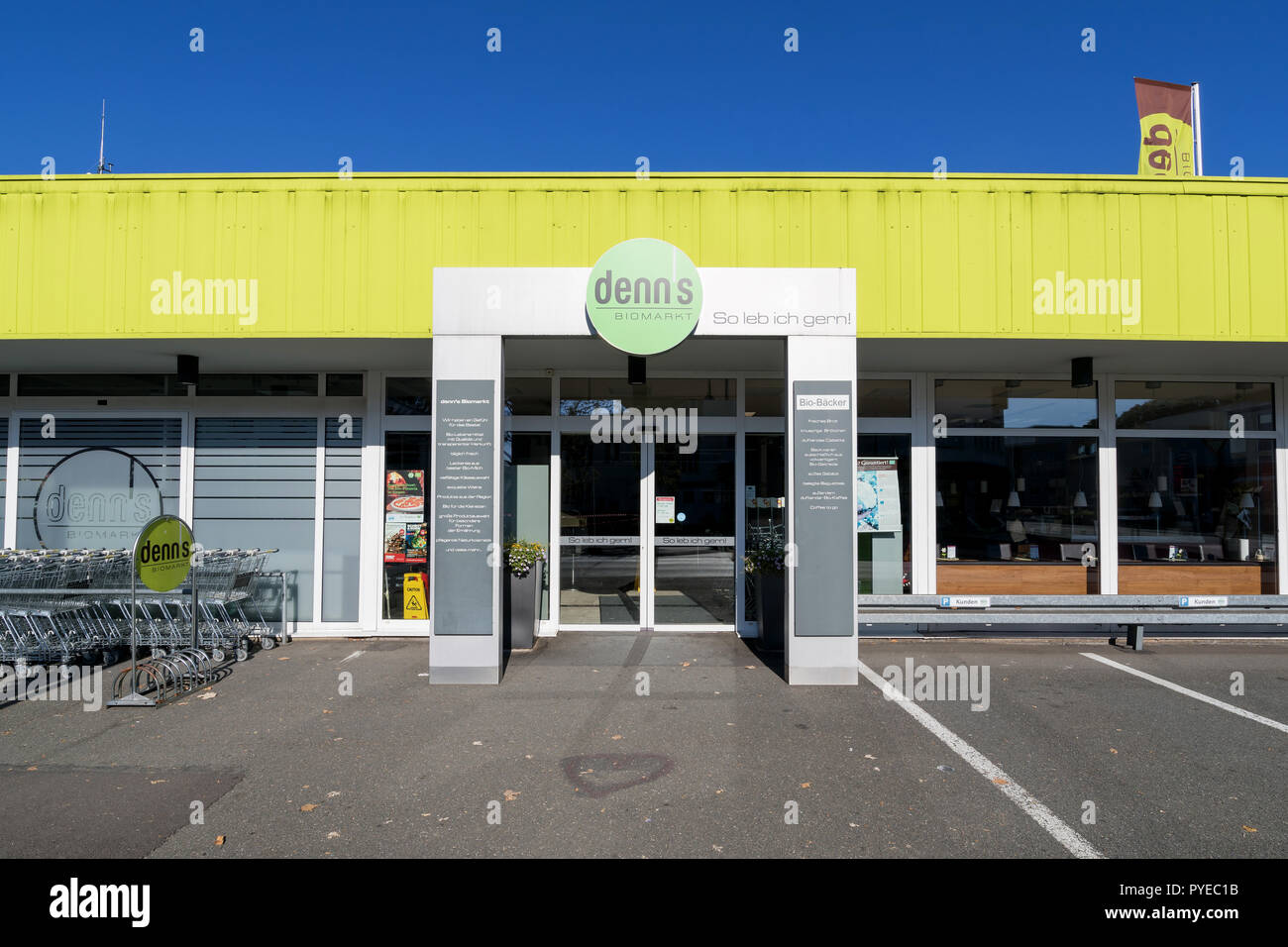 Entrance of a denn’s organic supermarket. Denn’s Biomarkt is a ...