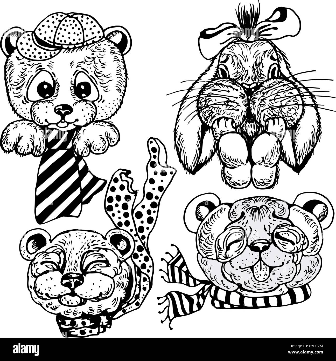 Colorful set of cute bear with scarf in a cup and writing coffee first ...