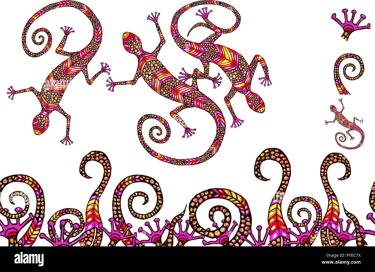 Hand drawn lizard elements with seamless brush, body parts, lizards for ...