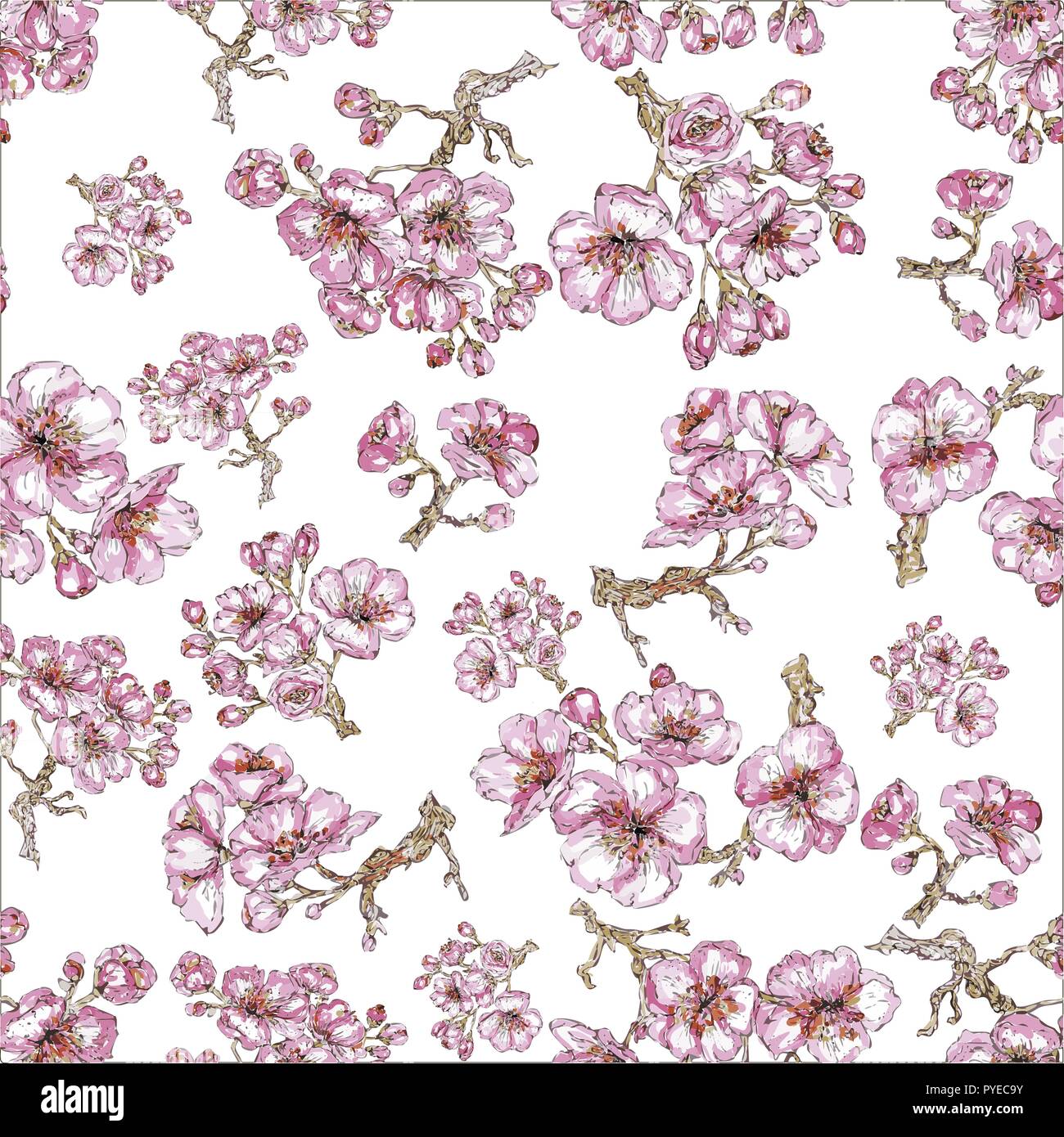 Watercolor sakura pattern. Seamless natural texture with blossom cherry ...