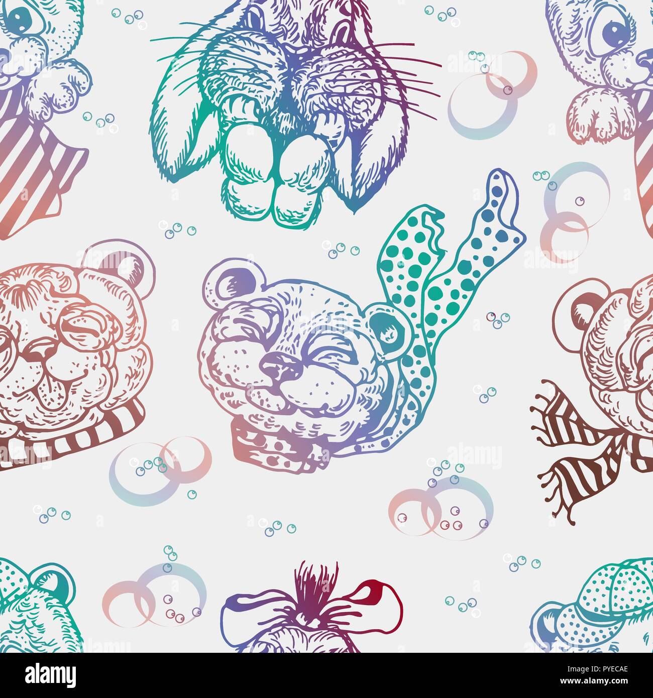 Gradiental animal faces (bear, panda, bunny, tiger) with scarf seamless ...