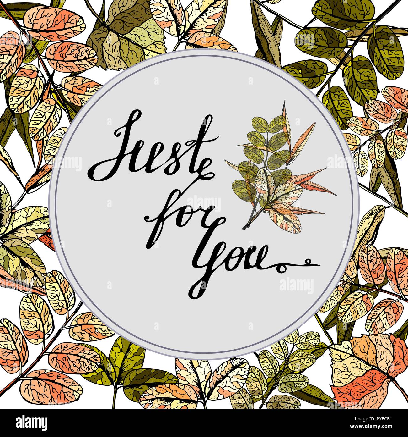 Beautiful hand drawn frame barder vector with set of colorful leaves ...