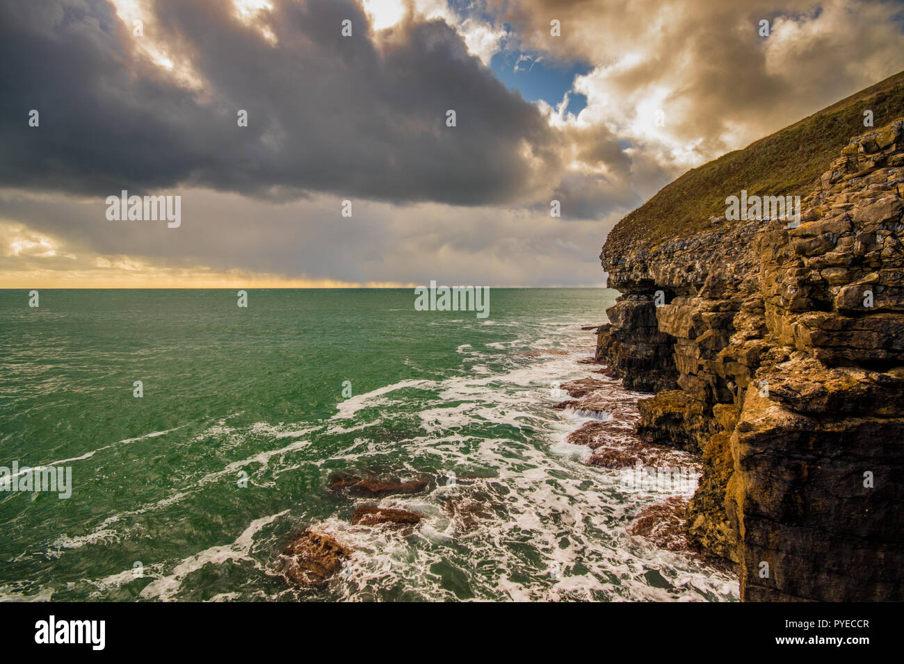 View towards Anvil Point Lighthouse from Tilly Whim Caves on the South ...