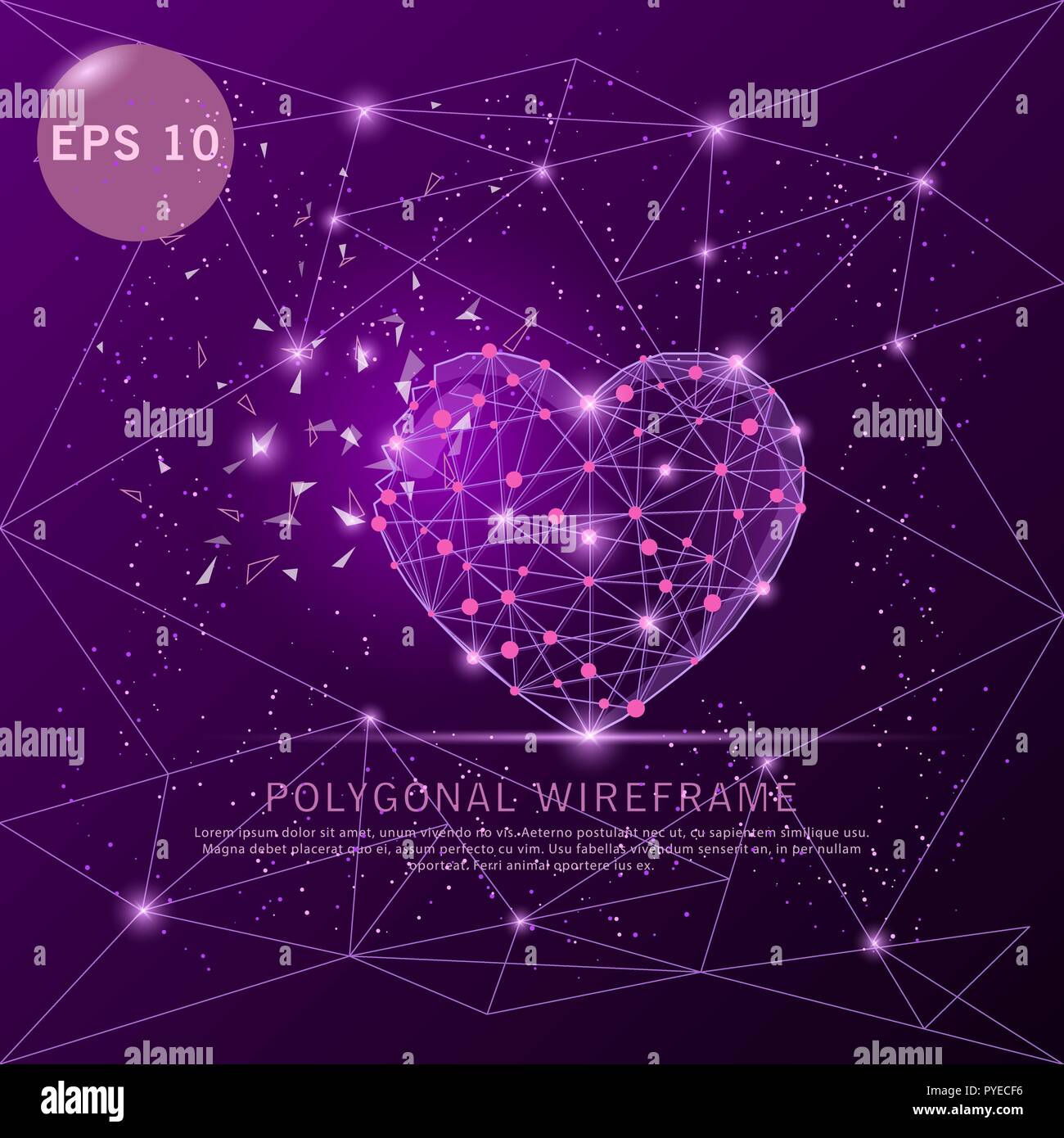 Love heart purple polygonal digitally drawn futuristic low poly wire ...