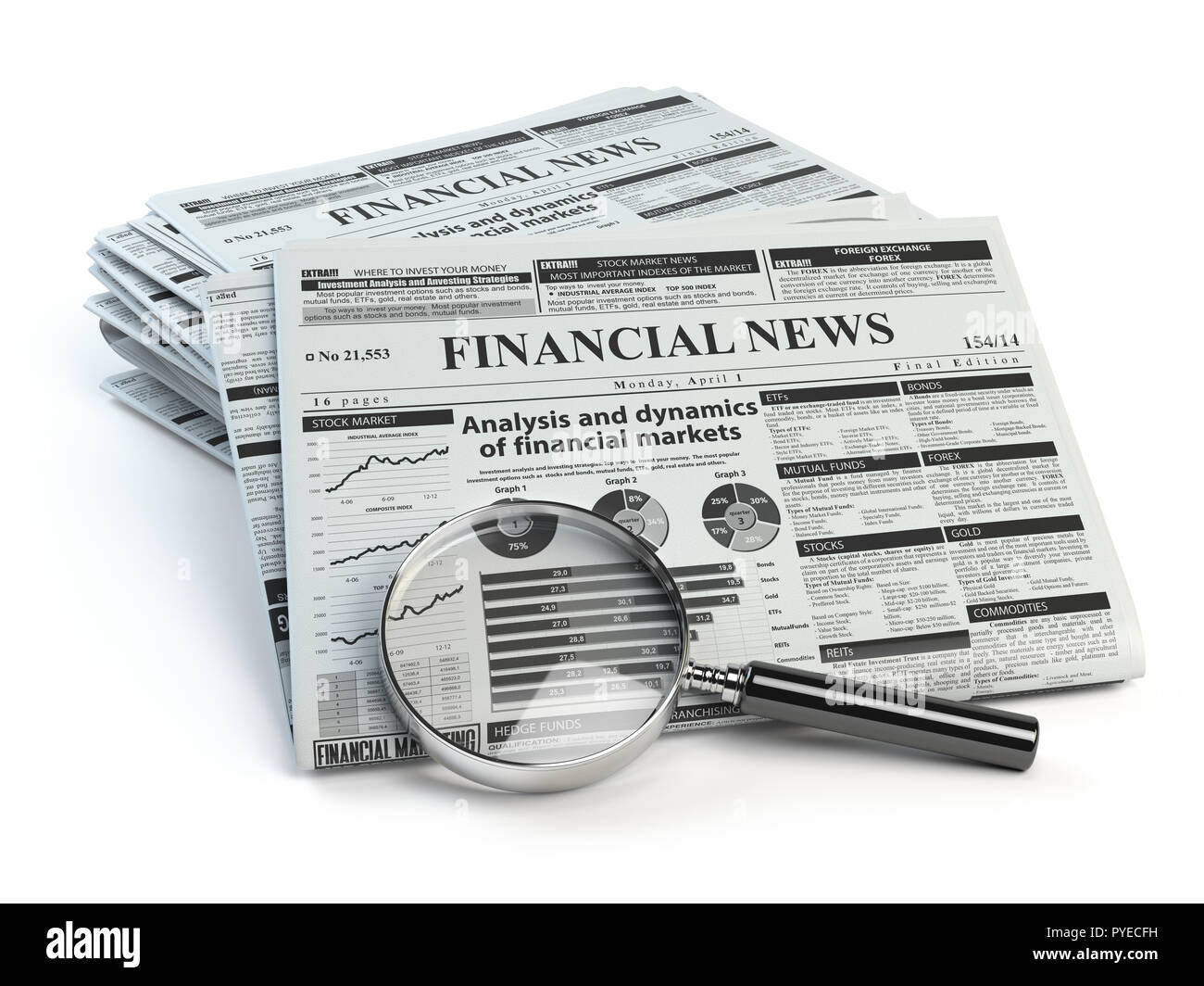 Financial news newspaper isolated on white background. 3d illustration ...