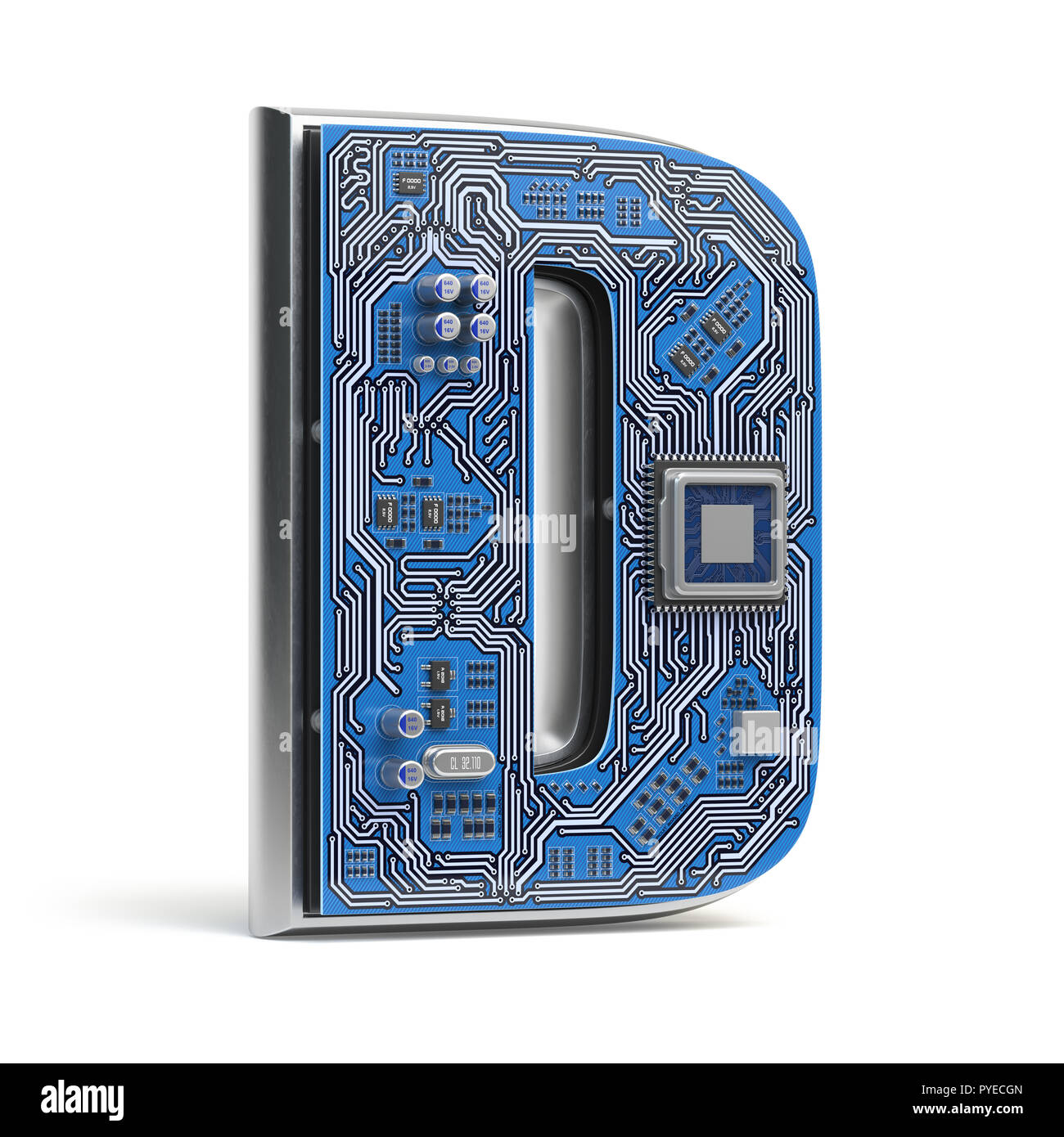 Letter D. Alphabet in circuit board style. Digital hi-tech letter ...