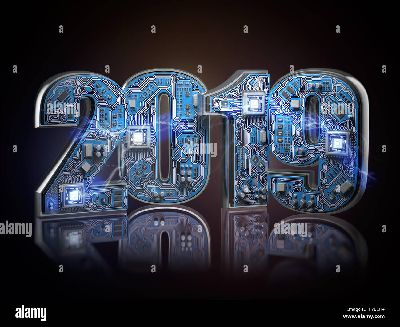 2019 on circuit board or motherboard with cpu. Computer technology and ...