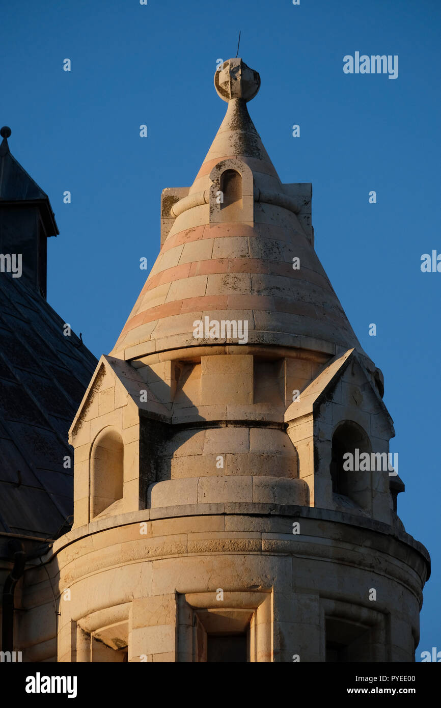 View of one of the four pointed turrets built in a Crusader-Gothic ...