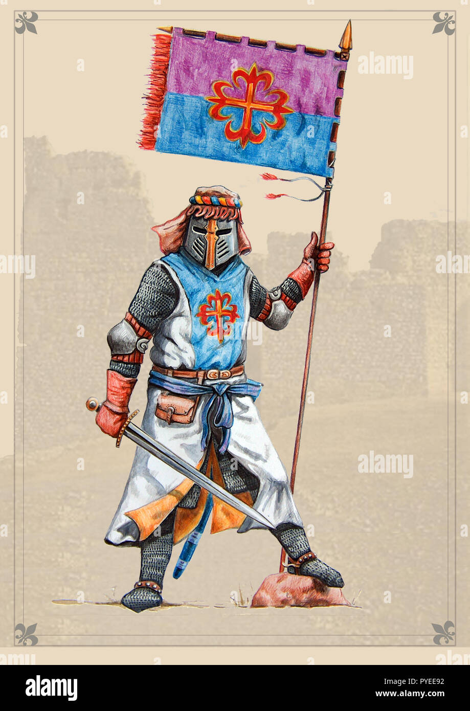 Knight of Order of Calatrava. Medieval knight illustration. Spanish ...