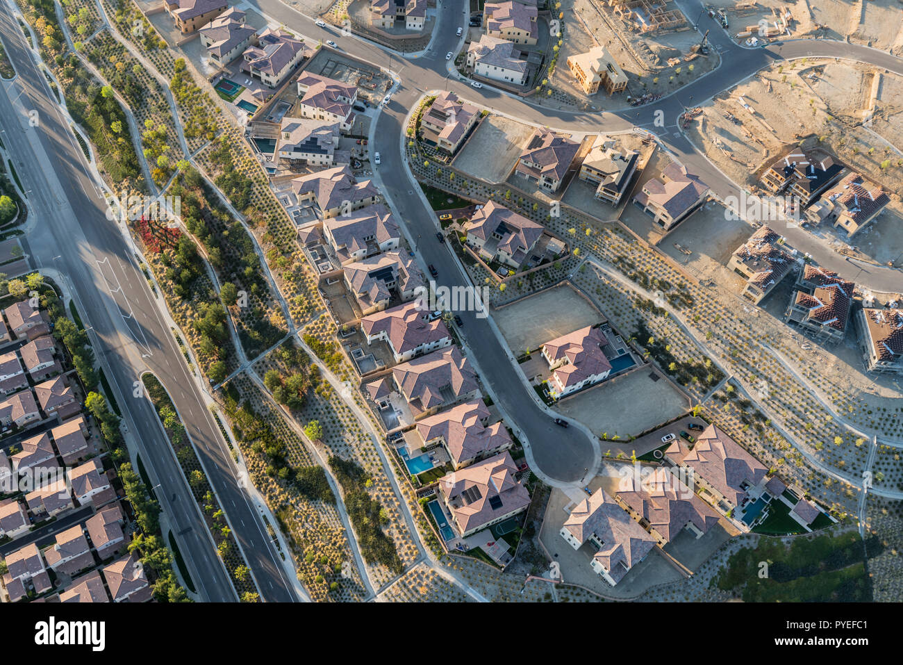 Aerial view of new hilltop housing in the Porter Ranch area of Los ...