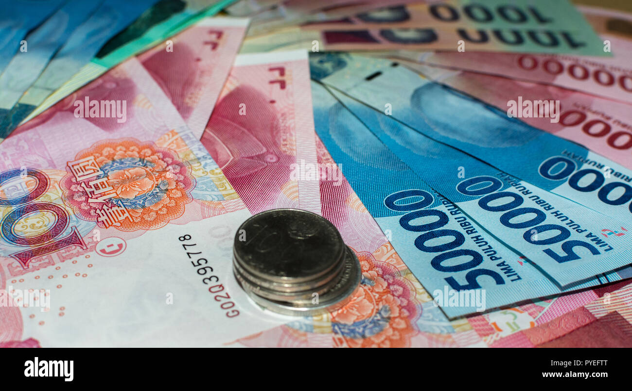 colorful Indonesia banknotes stacked Stock Photo - Alamy
