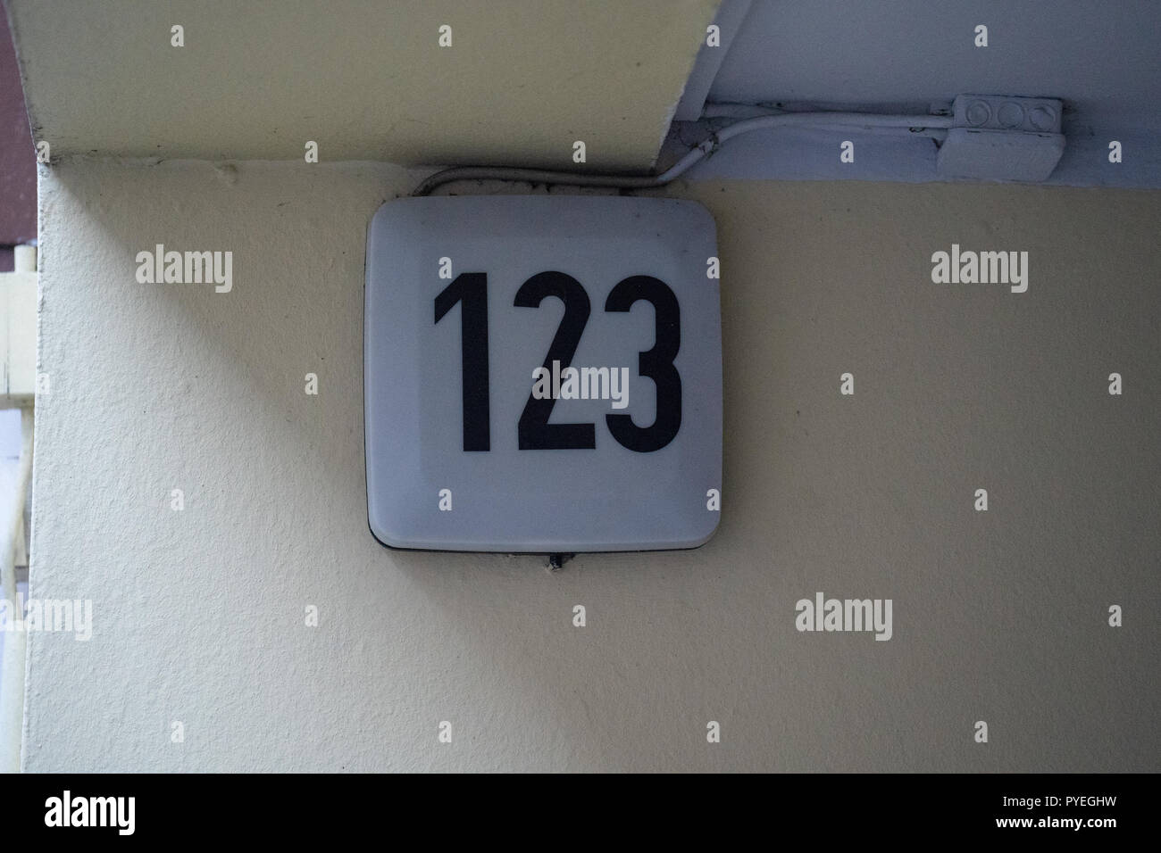 House Number 123 on a Lamp Stock Photo - Alamy