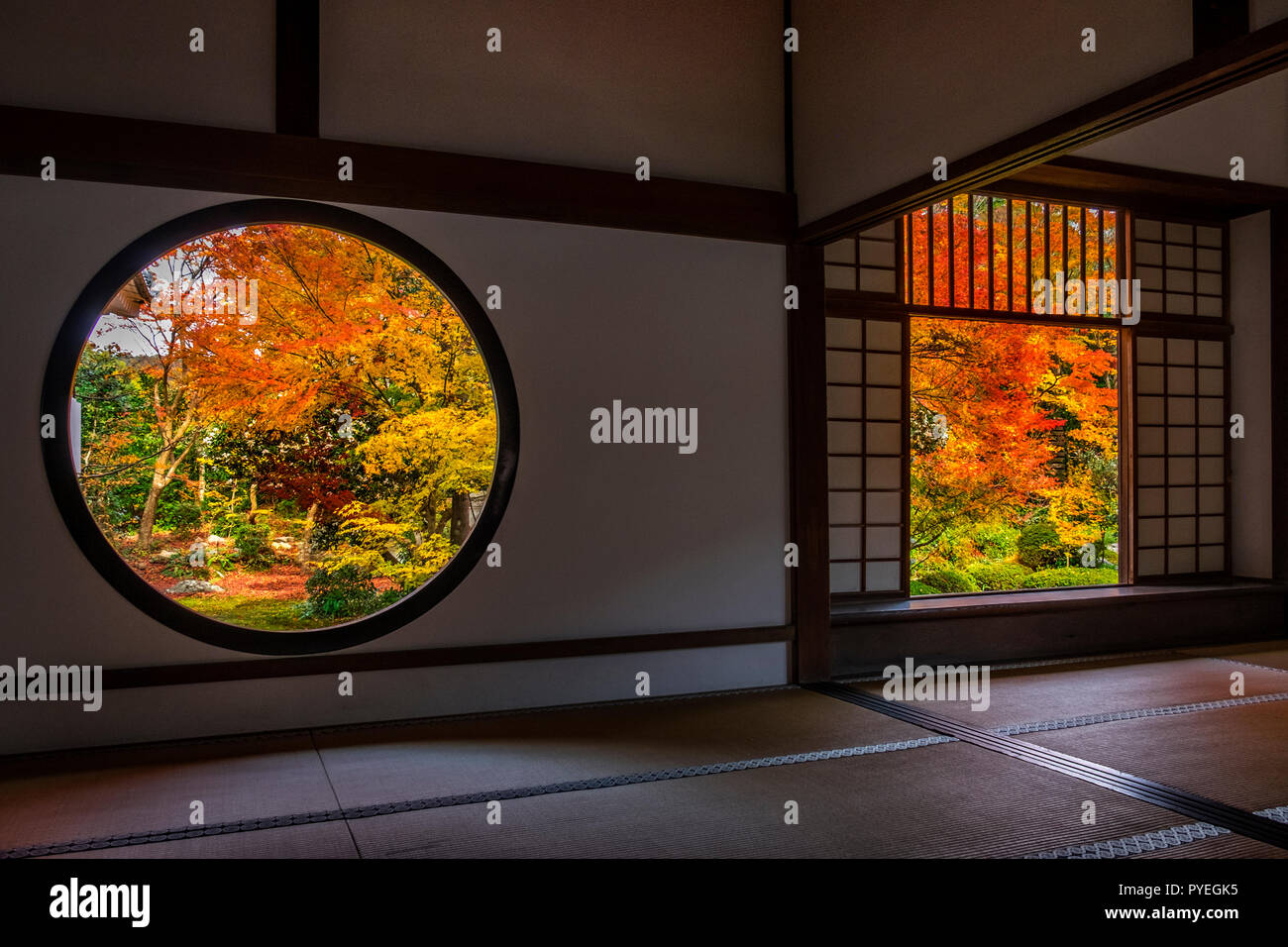 Famous Genko-an Temple with window of enlightenment and window of ...
