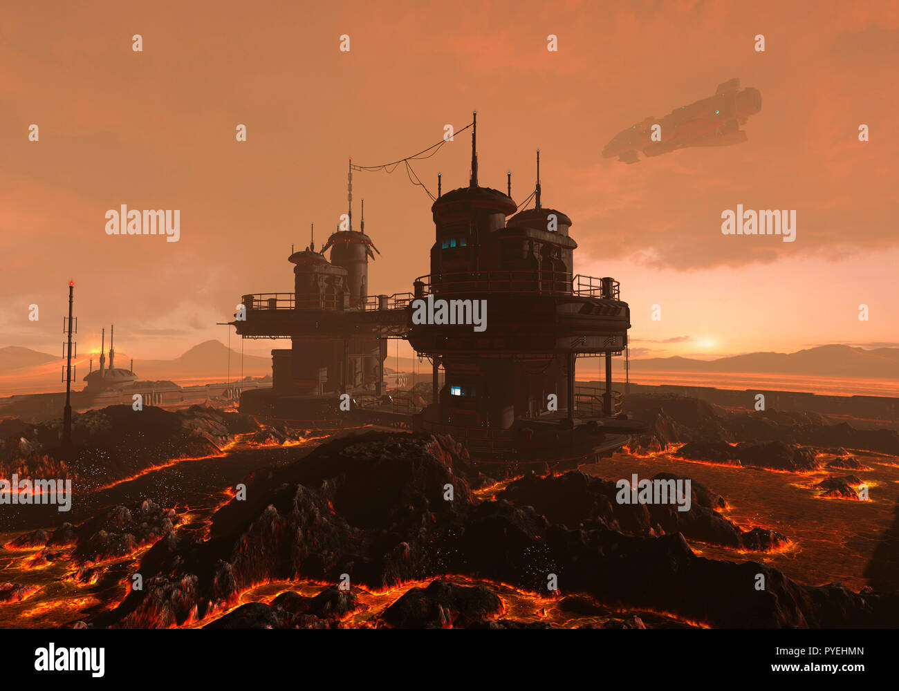 Futuristic base on an alien planet 3d Illustration Stock Photo - Alamy