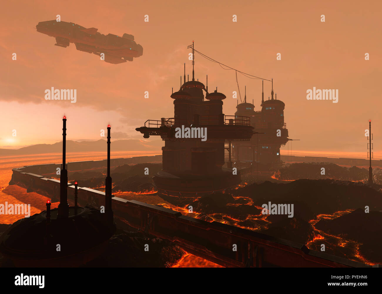 Futuristic base on an alien planet 3d Illustration Stock Photo - Alamy