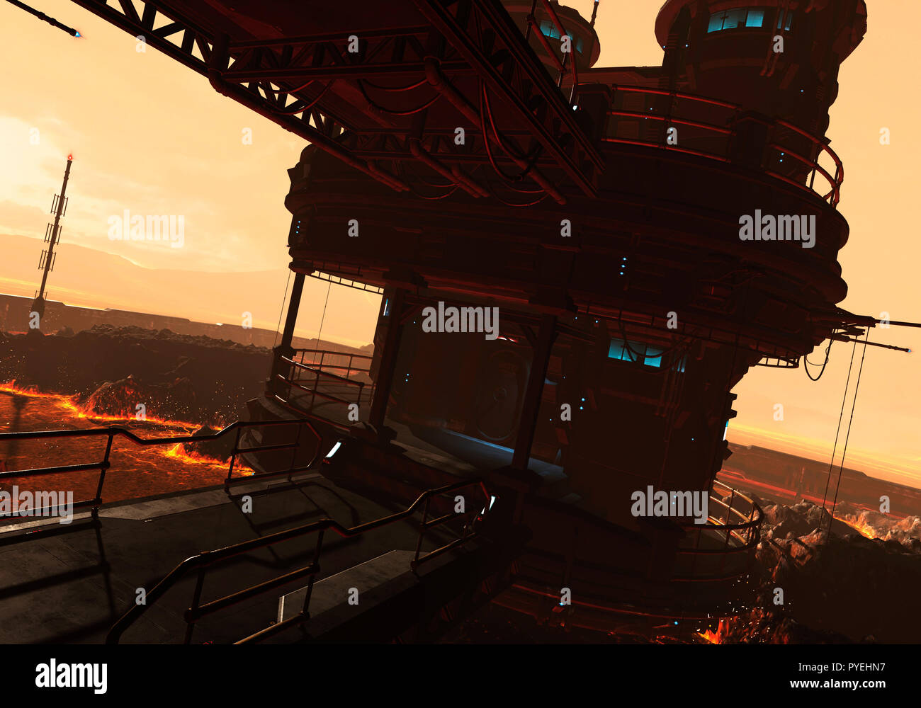 Futuristic base on an alien planet 3d Illustration Stock Photo - Alamy