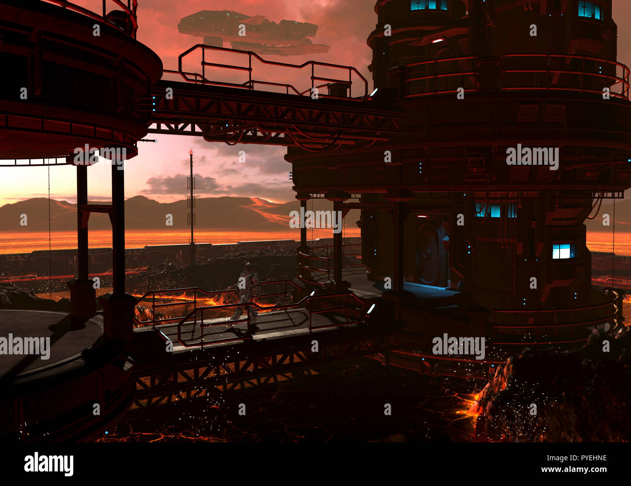 Futuristic base on an alien planet 3d Illustration Stock Photo - Alamy