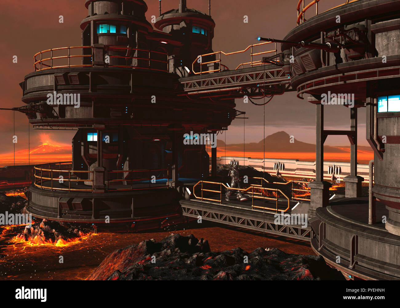 Futuristic base on an alien planet 3d Illustration Stock Photo - Alamy