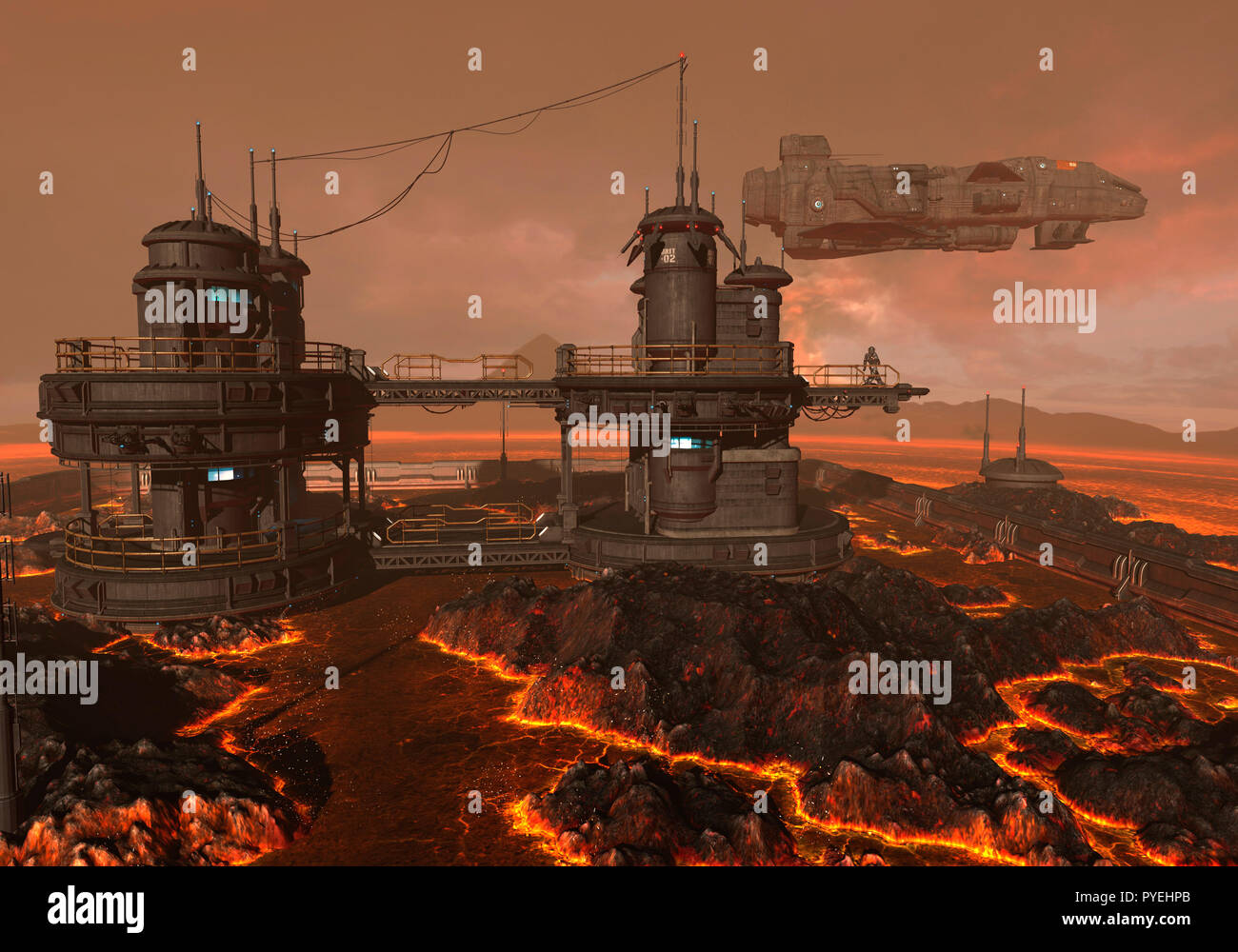 Futuristic base on an alien planet 3d Illustration Stock Photo - Alamy