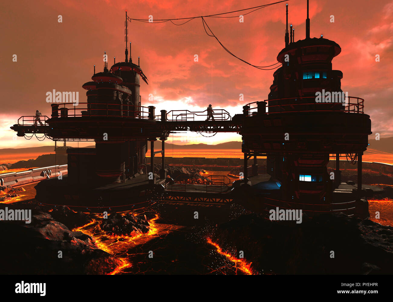 Futuristic base on an alien planet 3d Illustration Stock Photo - Alamy