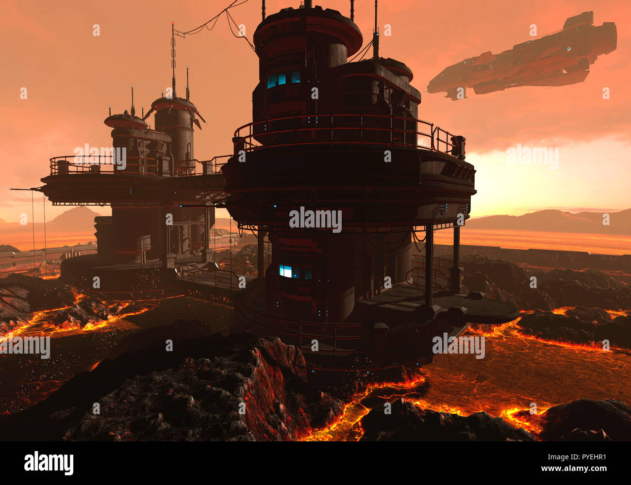 Futuristic base on an alien planet 3d Illustration Stock Photo - Alamy