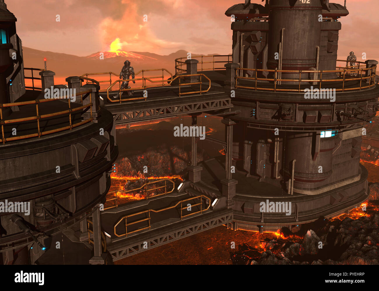 Futuristic base on an alien planet 3d Illustration Stock Photo - Alamy