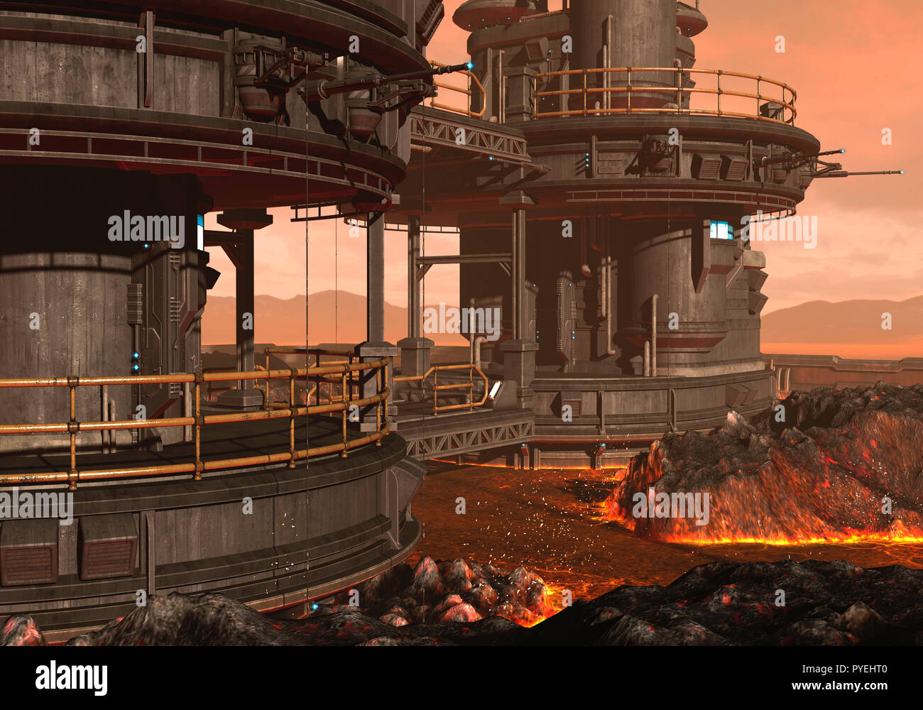 Futuristic base on an alien planet 3d Illustration Stock Photo - Alamy